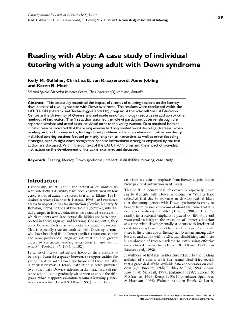Case Study Down Syndrome | PDF | Literacy | Phonics