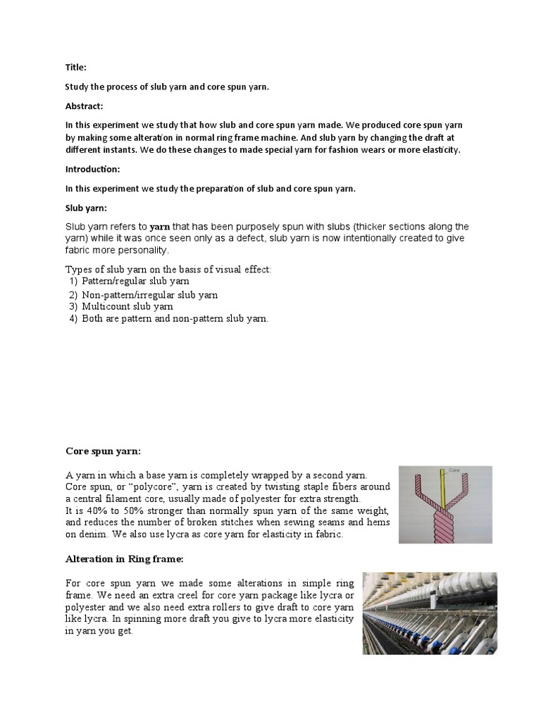 Slub Yarn Making | PDF | Yarn | Spinning (Textiles)