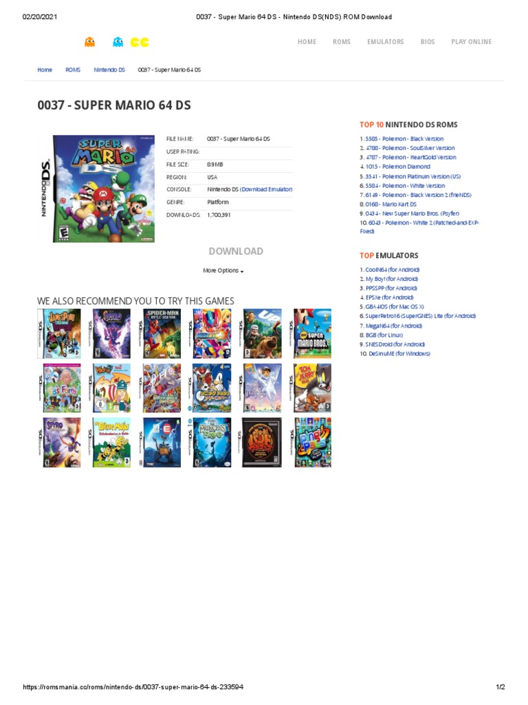 0037 - Super Mario 64 DS - Nintendo DS (NDS) ROM Download | PDF ...