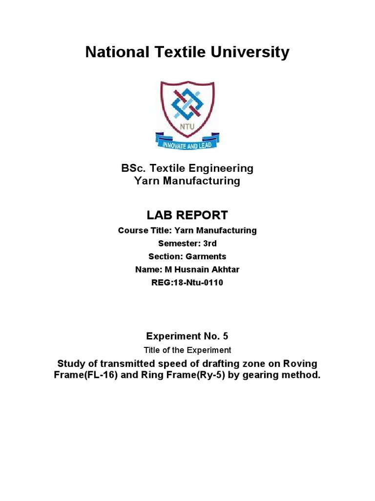 Study of Transmitted Speed of Drafting Zone On Roving Frame (FL-16) and ...
