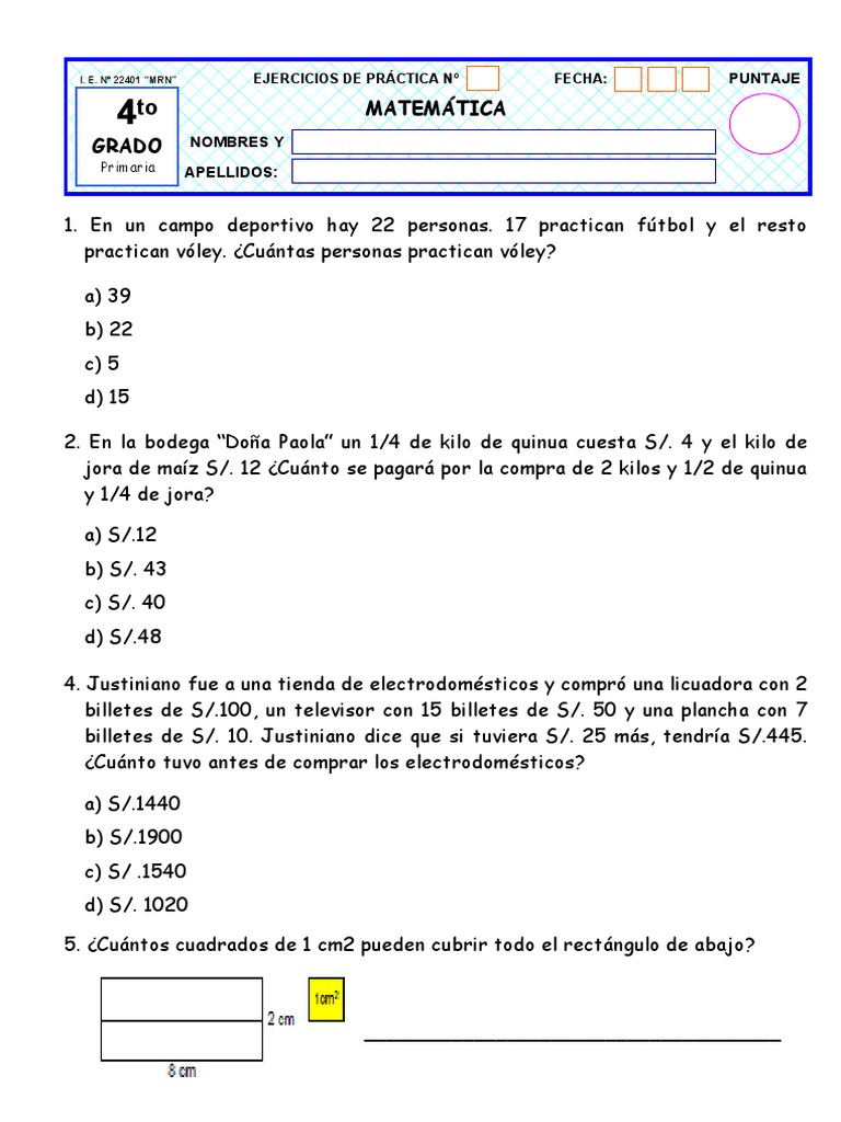 Evaluación de 4° Grado | PDF