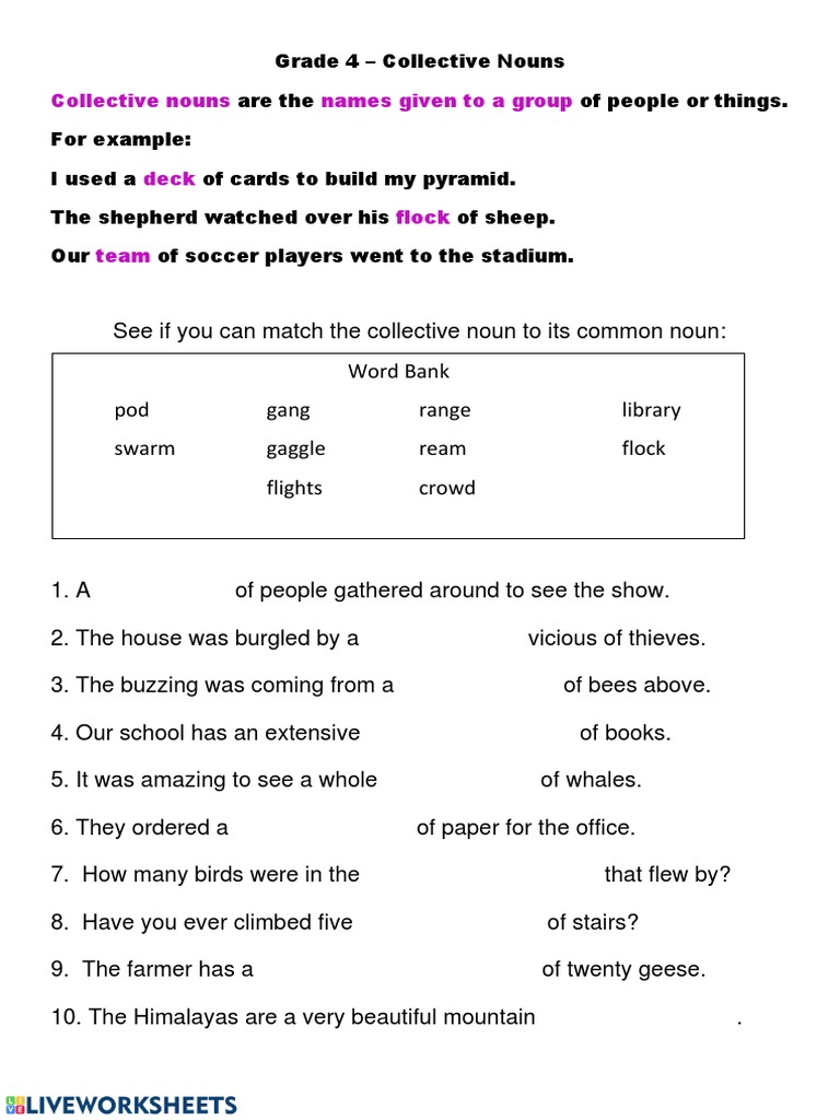 Grade 4 Collective Nouns Worksheet | PDF | Language Arts & Discipline