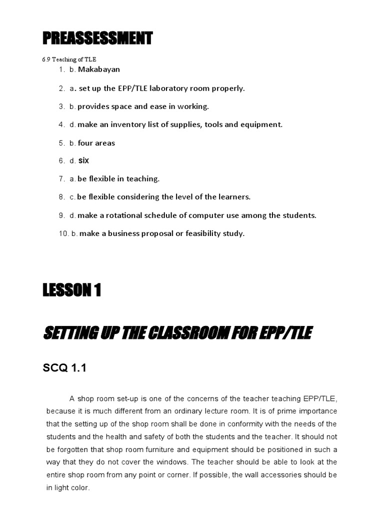 Preassessment: Setting Up The Classroom For Epp/Tle | PDF | Electronics ...