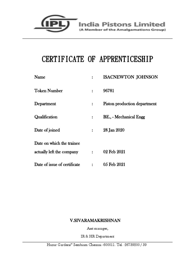 Certificate of Apprenticeship | PDF