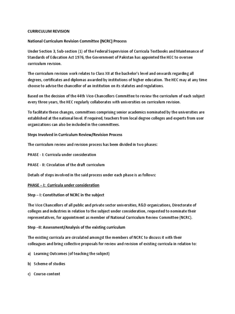 Curriculum Revision | PDF | Curriculum | Academic Degree