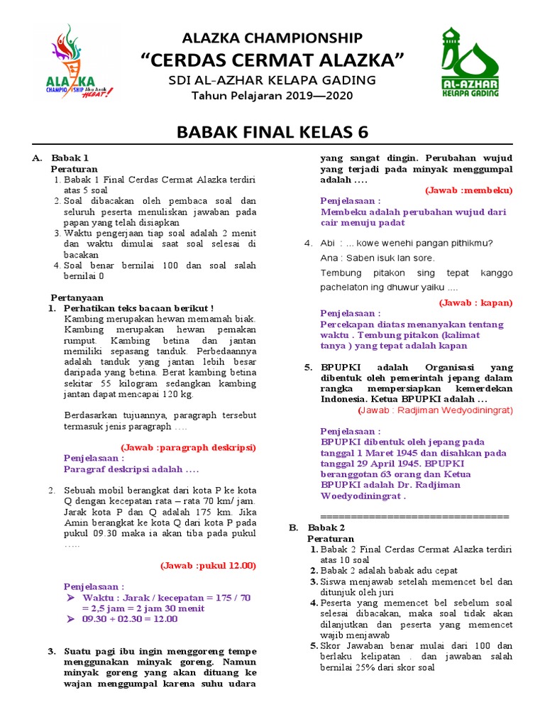 Soal Cca Final Kelas 6 | PDF
