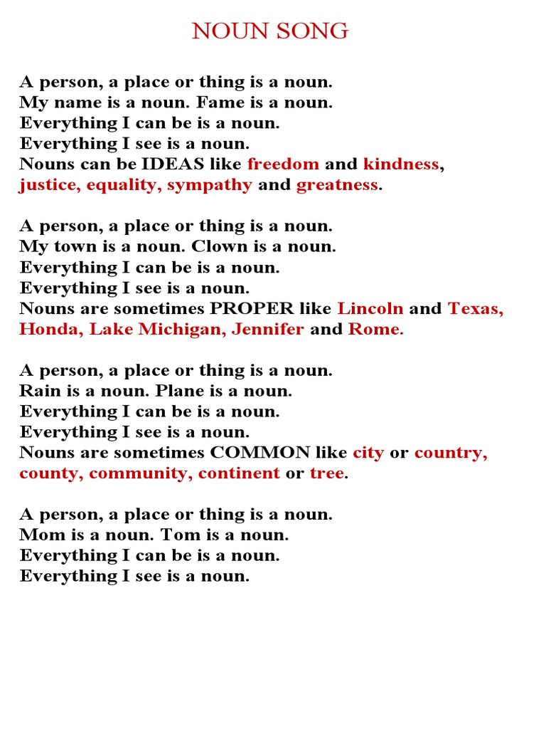 Noun Song | PDF