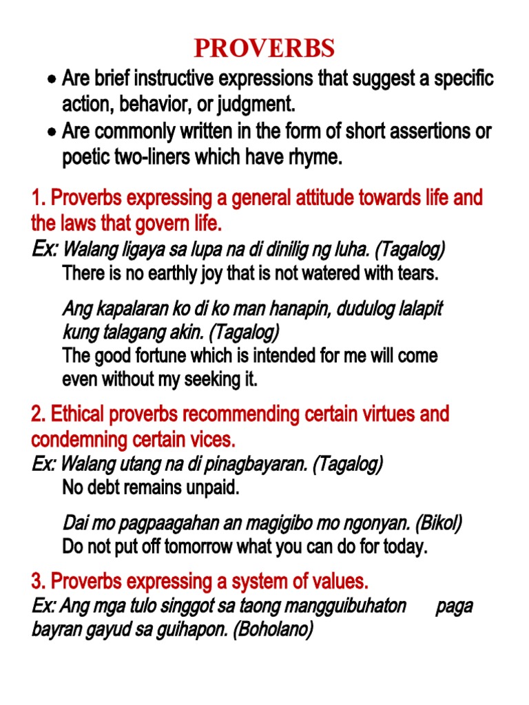 PROVERBS | PDF | Tagalog Language | Languages Of Asia