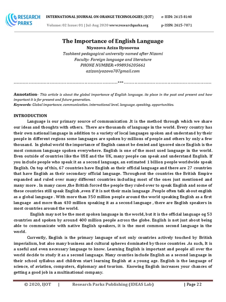 The Importance of English Language | PDF | English Language | Internet