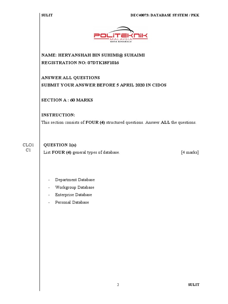 Final Exam Answer | PDF | Databases | Information Technology