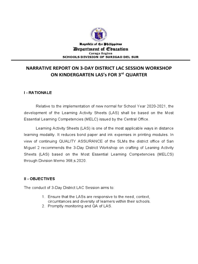 NARRATIVE-REPORT-LAC-SESSION-ON-LASs 3rd Quarter | PDF | Applied ...