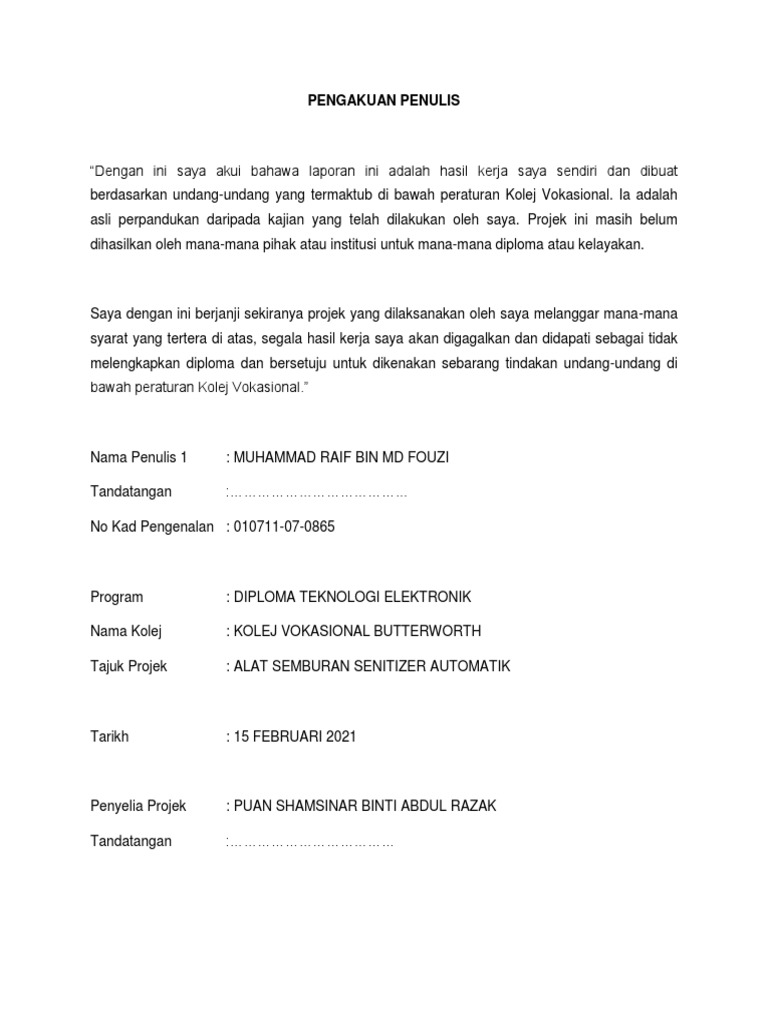 Memahami Penulisan Pengakuan dan Perakuan dalam Projek Tahun Akhir | PDF