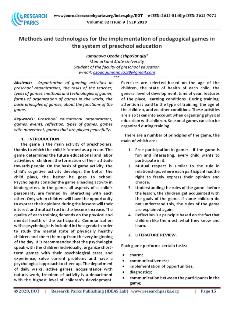 Methods and Technologies For The Implementation of Pedagogical Games in ...