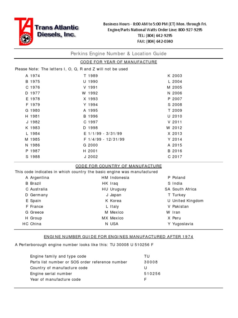 Perkins Engine Number & Location Guide. | PDF