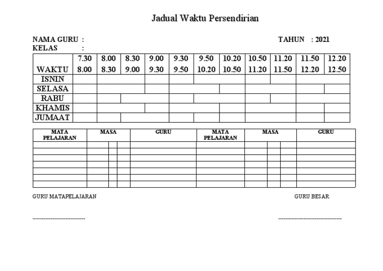 Jadual Waktu Guru PJ 2021 | PDF