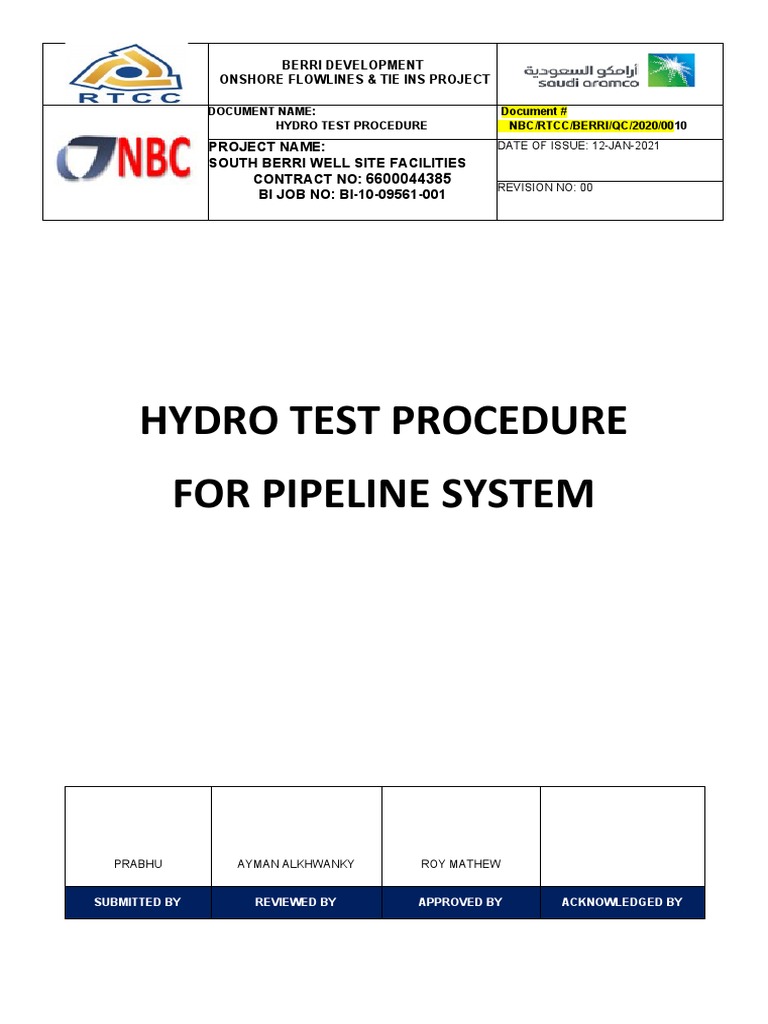 Hydro Test Procedure | PDF | Leak | Pipe (Fluid Conveyance)