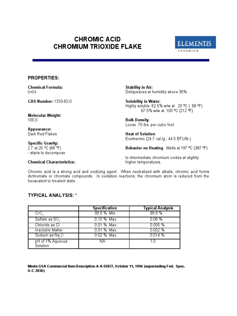 Chromic Acid Chromium Trioxide Flake: Properties | PDF | Chromium ...