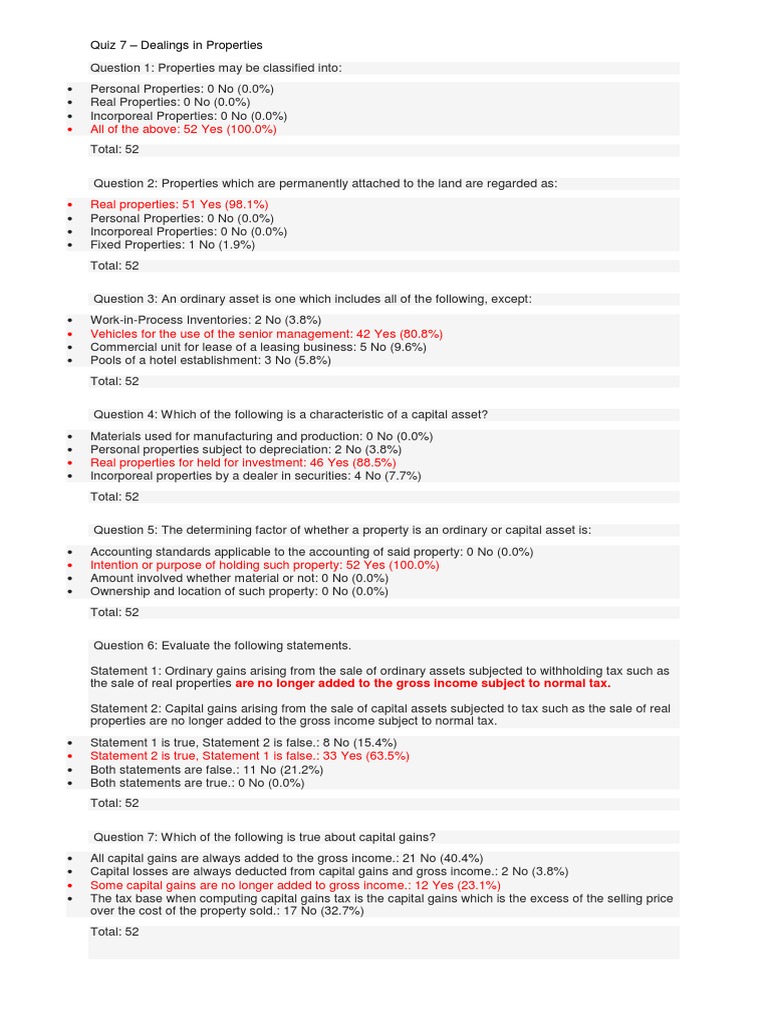 Quiz 7 - Dealings in Property | PDF | Capital Gains Tax | Taxpayer