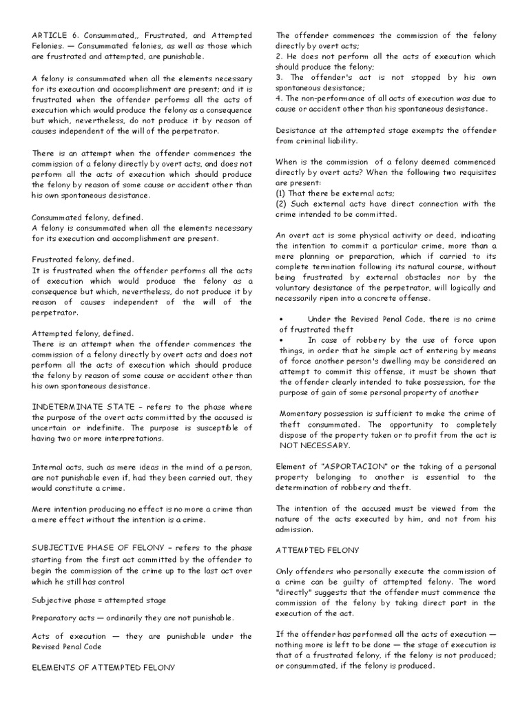 Criminal Law (Article 6) Reviewer | PDF | Felony | Crime & Violence