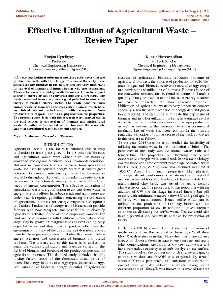 Effective Utilization of Agricultural Waste Review Paper ...