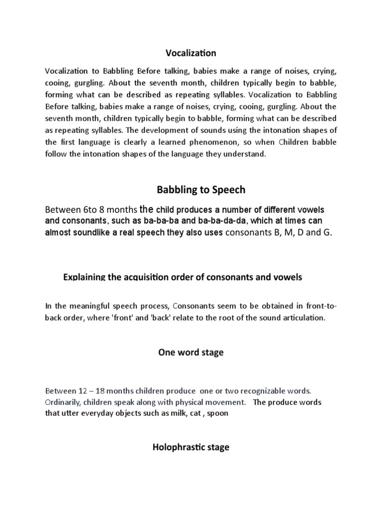 Vocalization: Babbling To Speech | PDF | Speech | Morphology (Linguistics)