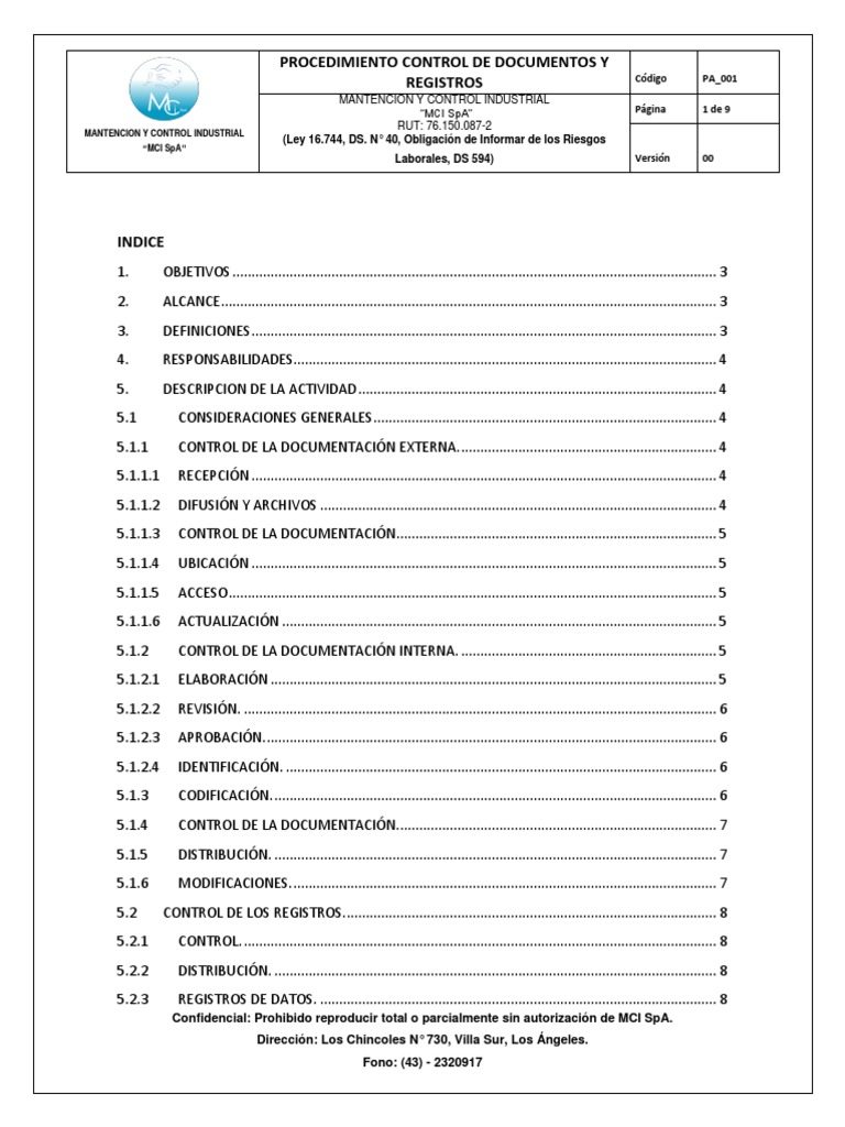 Pa001 - Procedimiento Control de Documentos y Registros Rev.00 | PDF | Archivo de computadora ...