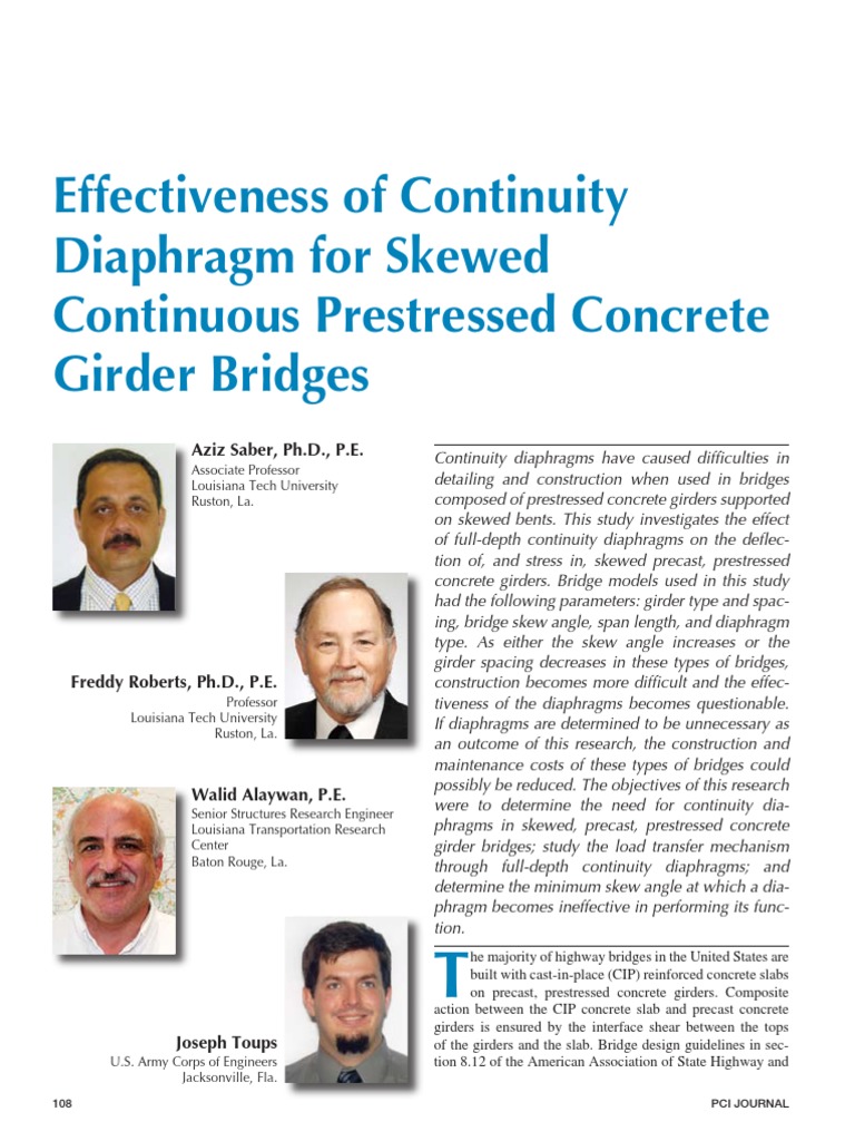 Effectiveness of Continuity Diaphragm For Skewed Continuous Prestressed ...