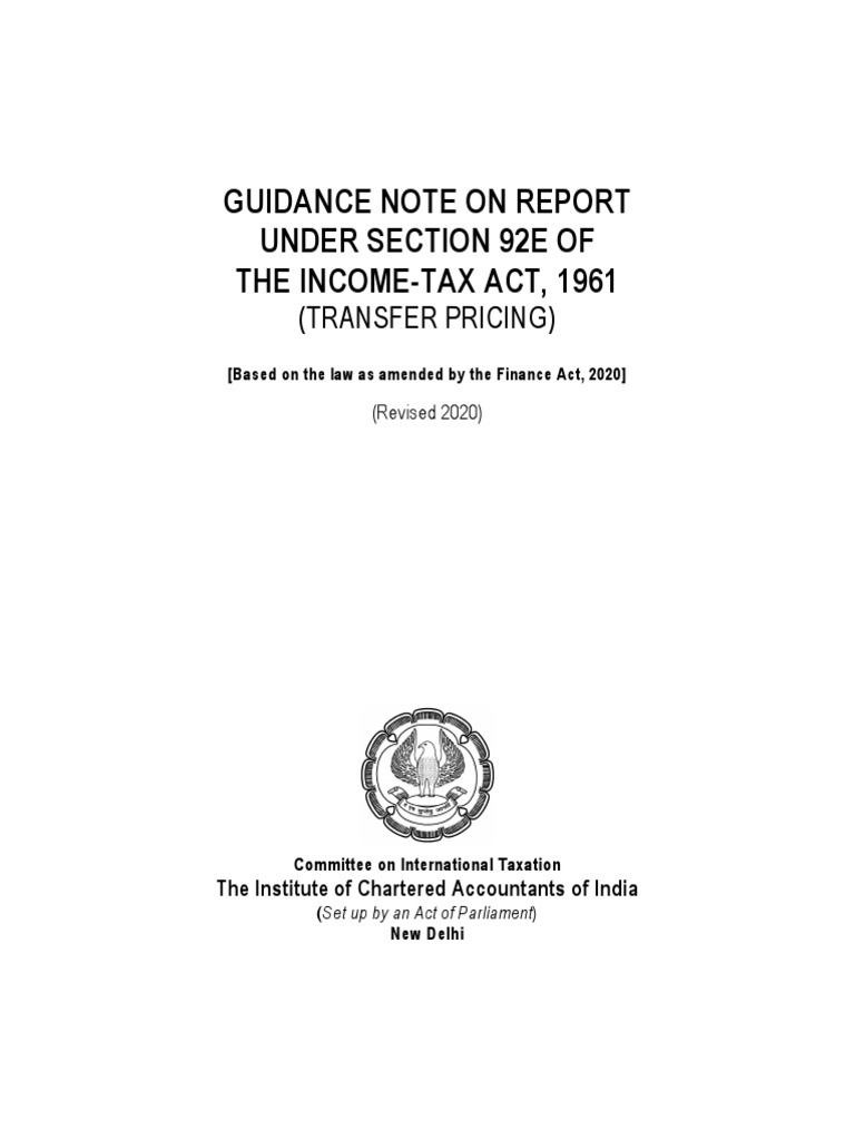 Guidance Note On Report Under Section 92E of The Income-Tax Act, 1961 ...