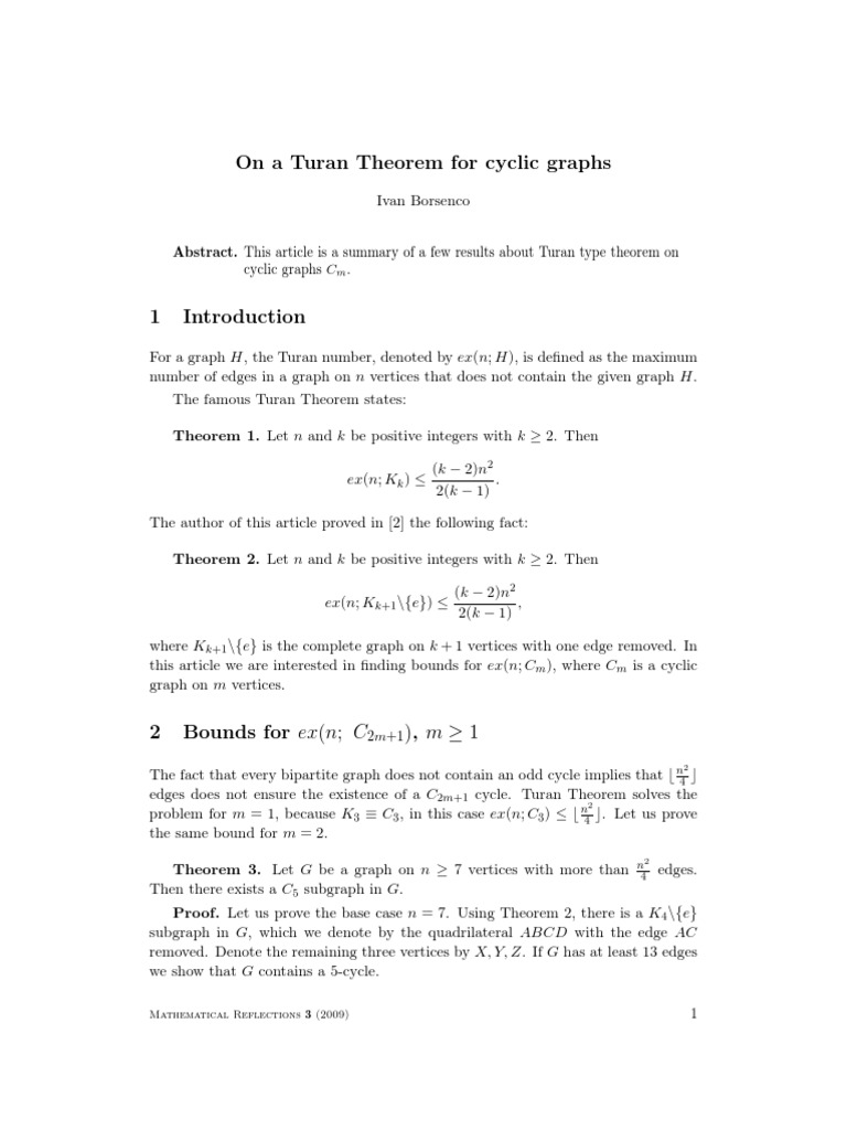 On A Turan Theorem For Cyclic Graphs | PDF | Vertex (Graph Theory ...