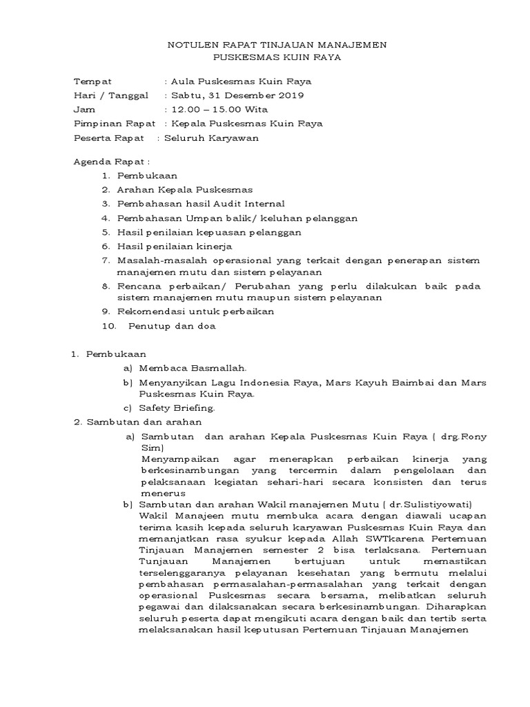 Contoh Notulen RTM | PDF