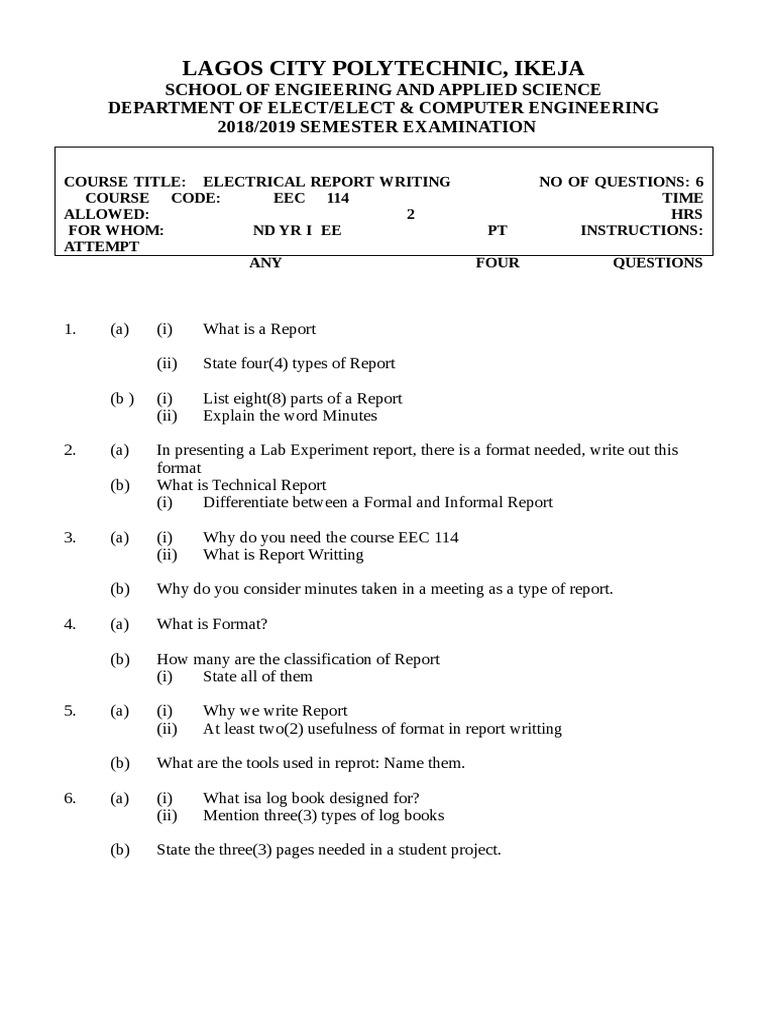 Electrical Report Writing Eec 114 ND Yr 1 Ee | PDF