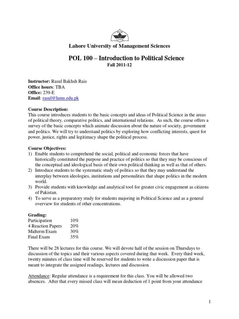 POL 100-Introduction To Political Science | PDF | Liberalism | Conservatism