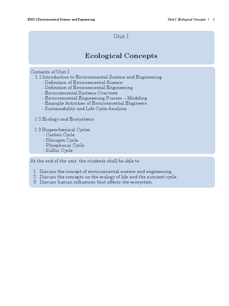 Ecological Concepts: Unit I | PDF | Life Cycle Assessment | Wastewater