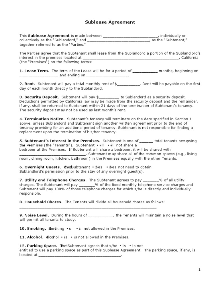 Form - Sublease Agreement | PDF