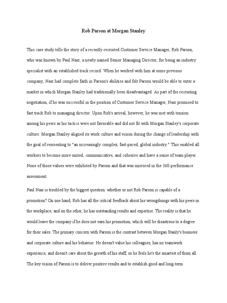 Rob Parson at Morgan Stanley Case Study Solution | PDF | Organizational Culture | Leadership