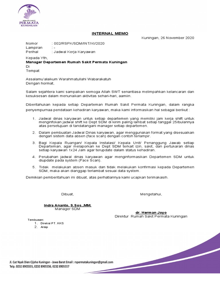 Internal Memo Jadwal Kerja Karyawan | PDF
