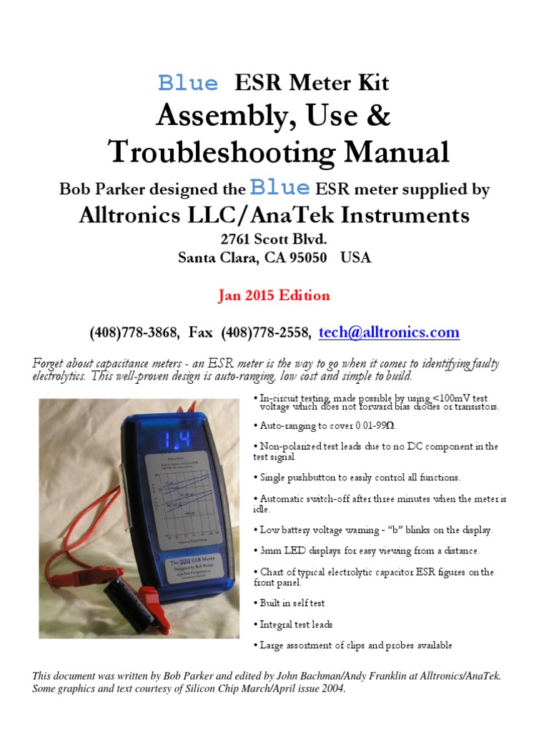 Assembly, Use & Troubleshooting Manual: ESR Meter Kit | PDF | Computers ...