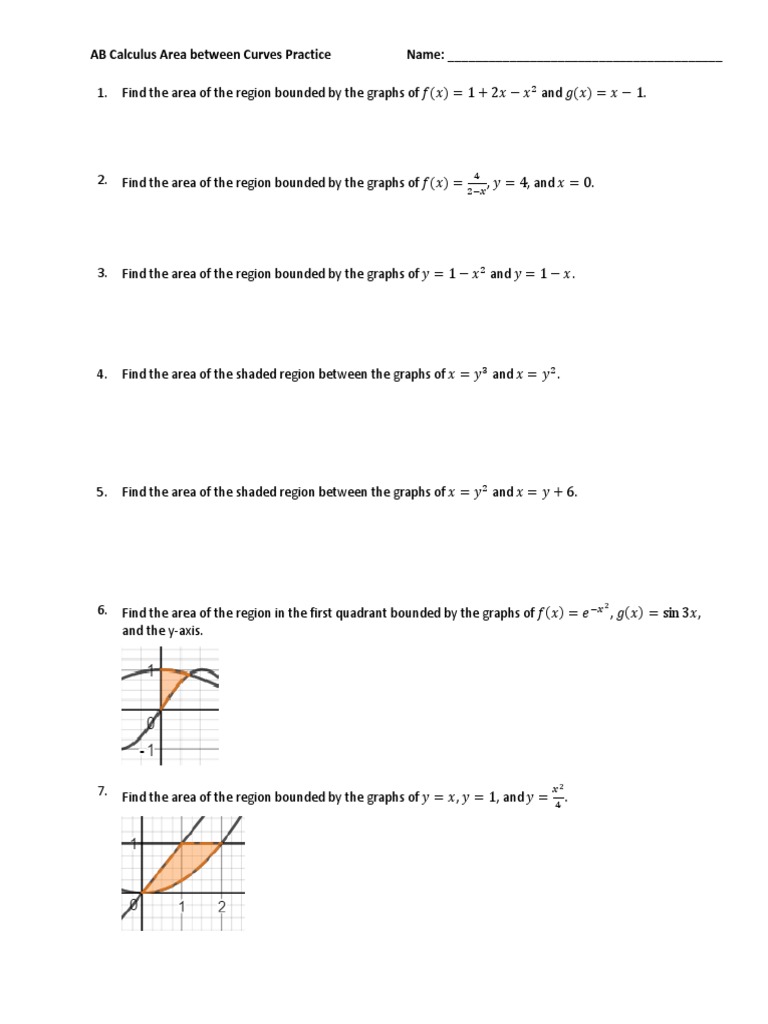 ABCALC Area Between Curves Practice | PDF
