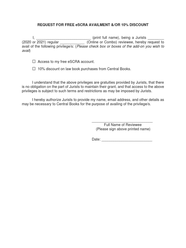 Free eSCRA & 10% Discount Request | PDF | Finance & Money Management