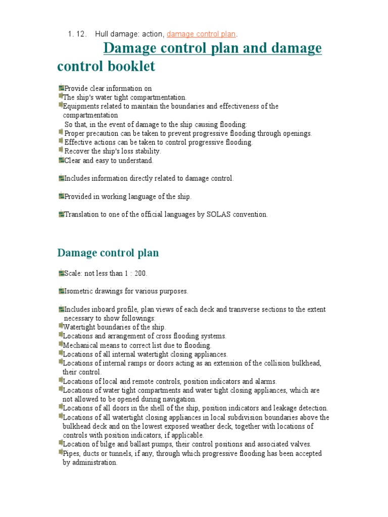 Ship Damage Control Plan Overview | PDF | Water Transport | Watercraft