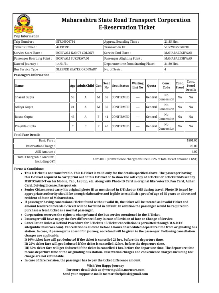 MSRTC - Online Reservation System | PDF | Fare | Identity Document