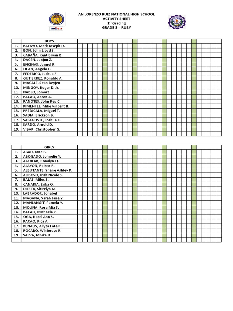 Activity Sheet Sy 2019-2020 | PDF | Sports