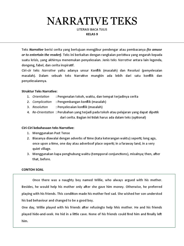 Narrative Teks: Kelas 9 | PDF