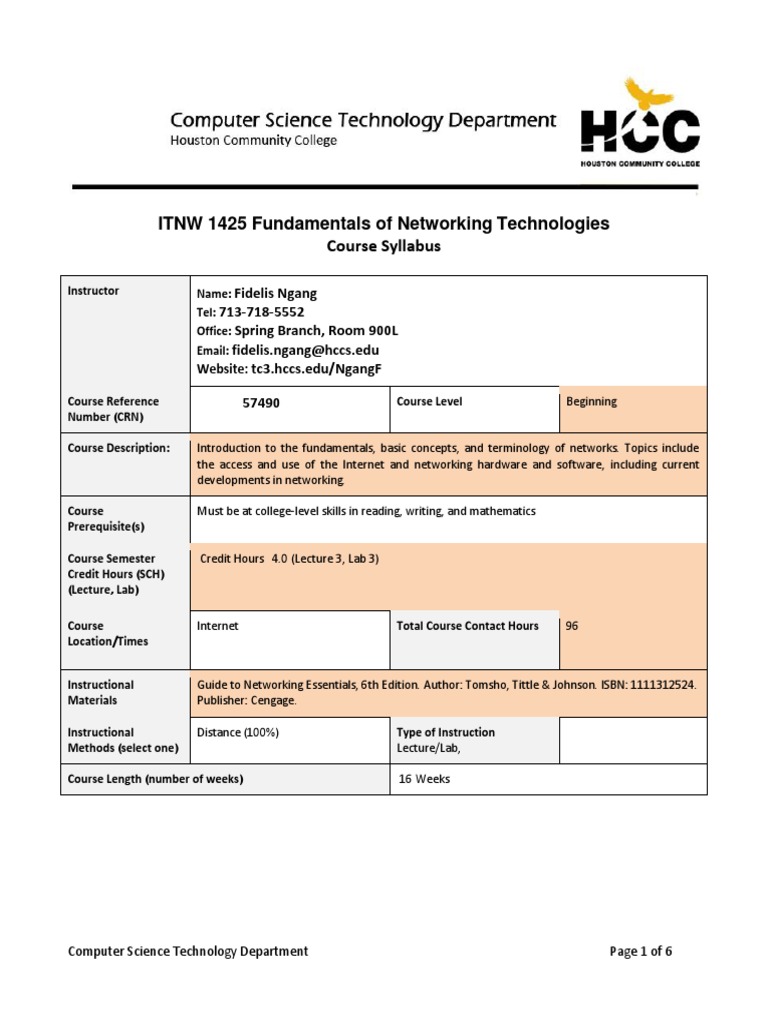 ITNW 1425 Networking Course Syllabus | PDF | Computer Network | Wide ...