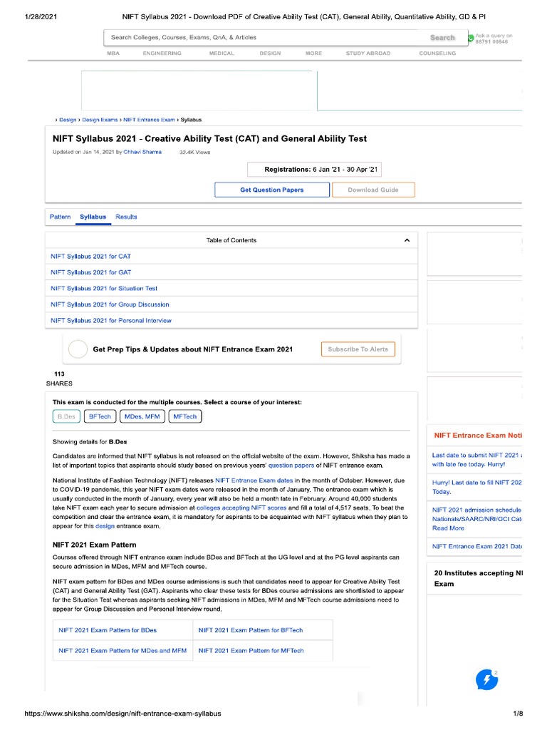Syllabus of Nift | PDF