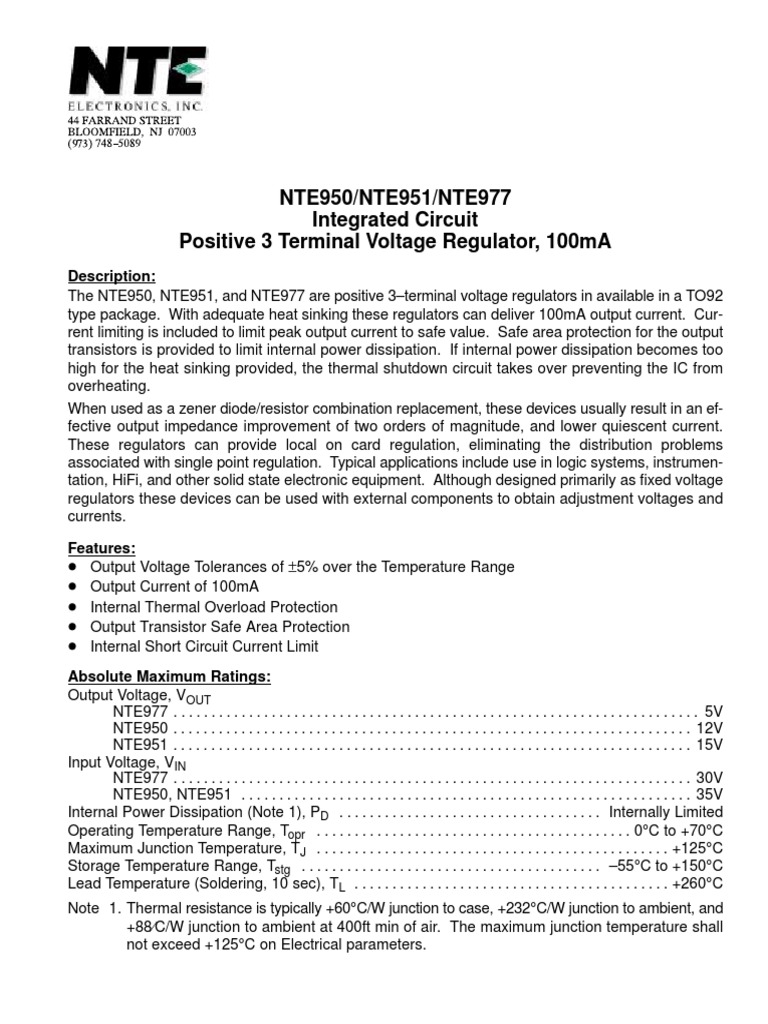 100mA Positive Voltage Regulators | PDF | Electronic Circuits | Electronics