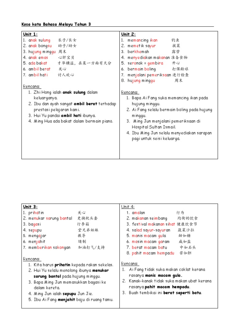 Kosa Kata - Tahun 3 | PDF