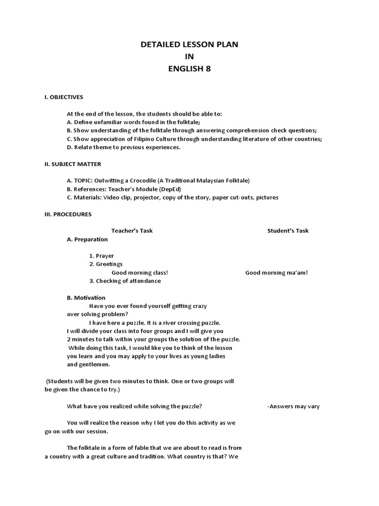 Detailed Lesson Plan | PDF | Lesson Plan | Cognition