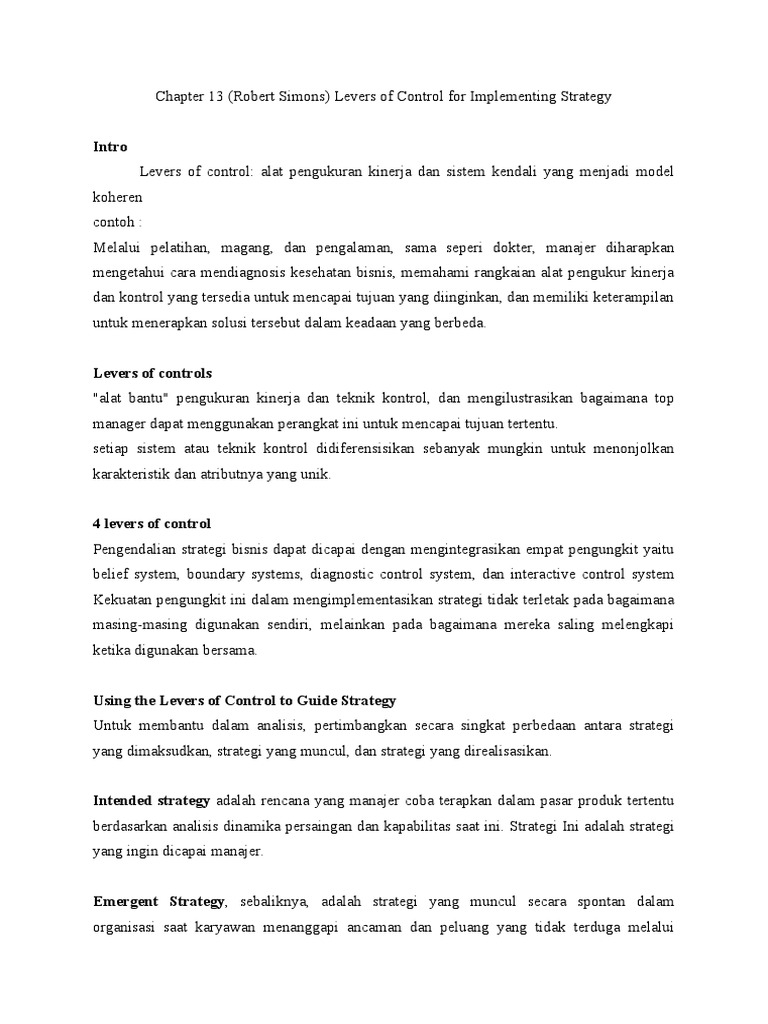 Materi SPM Kel 3 - Levers of Control (CH 13 Simons) | PDF