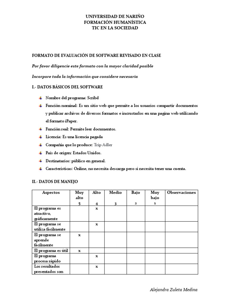 Formato de Evaluación de Software | PDF | Programa de computadora ...